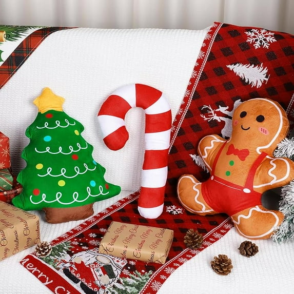3 Pcs Christmas Gingerbread Pillows, Pink Gingerbread Man Candy Cane ...