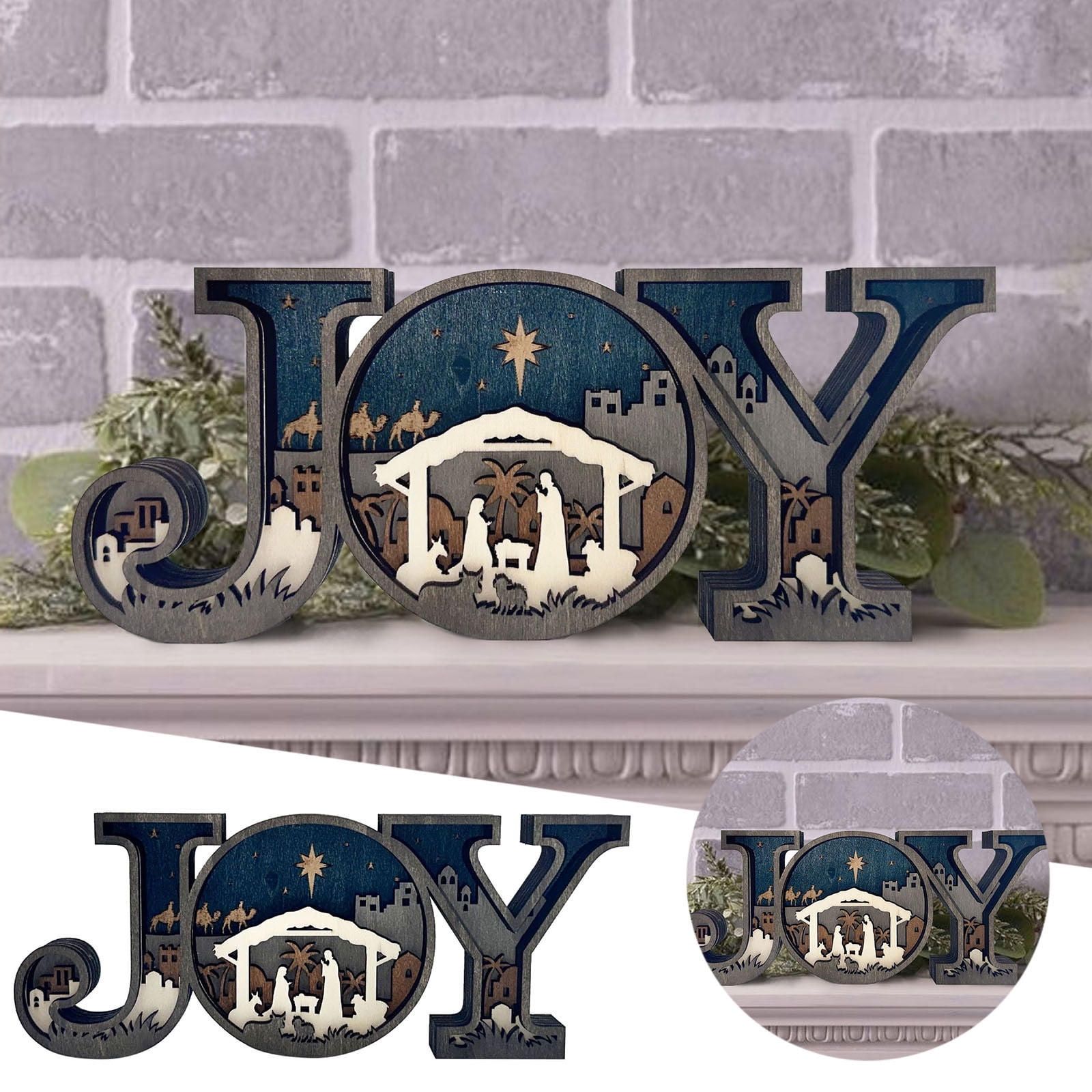3 Pcs Christmas Joy Nativity Sign Decorative Wood Joy Sign Large Wooden ...