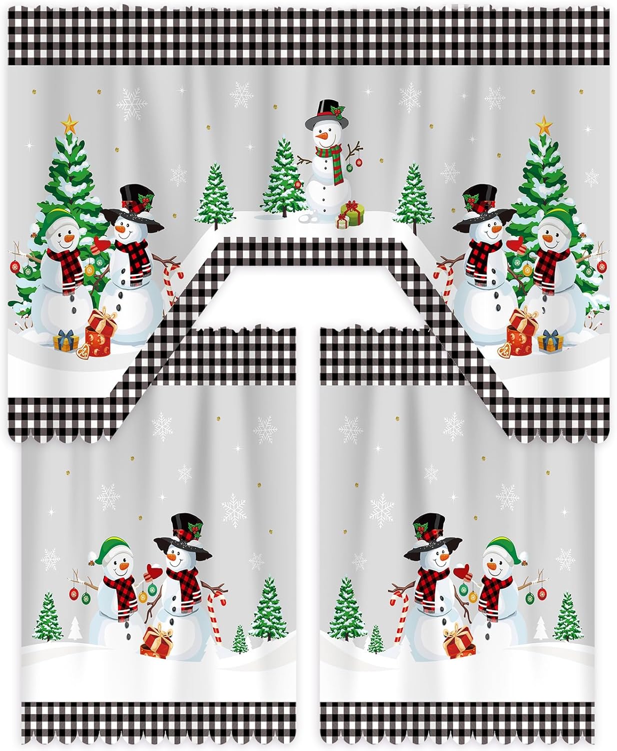3 Pcs Christmas Kitchen Curtains Window Curtains and Valance Set ...