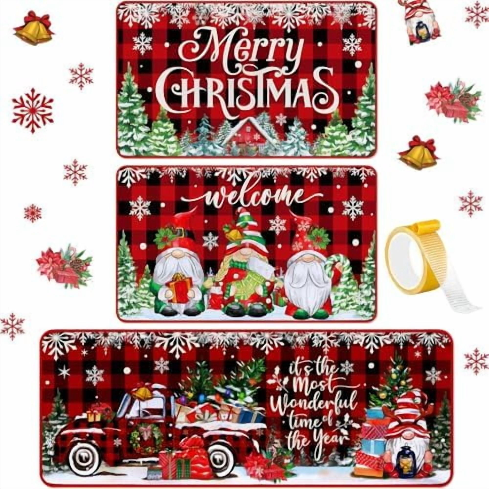 3 Pcs Christmas Kitchen Mat Washable Red Black Buffalo Plaid Kitchen ...