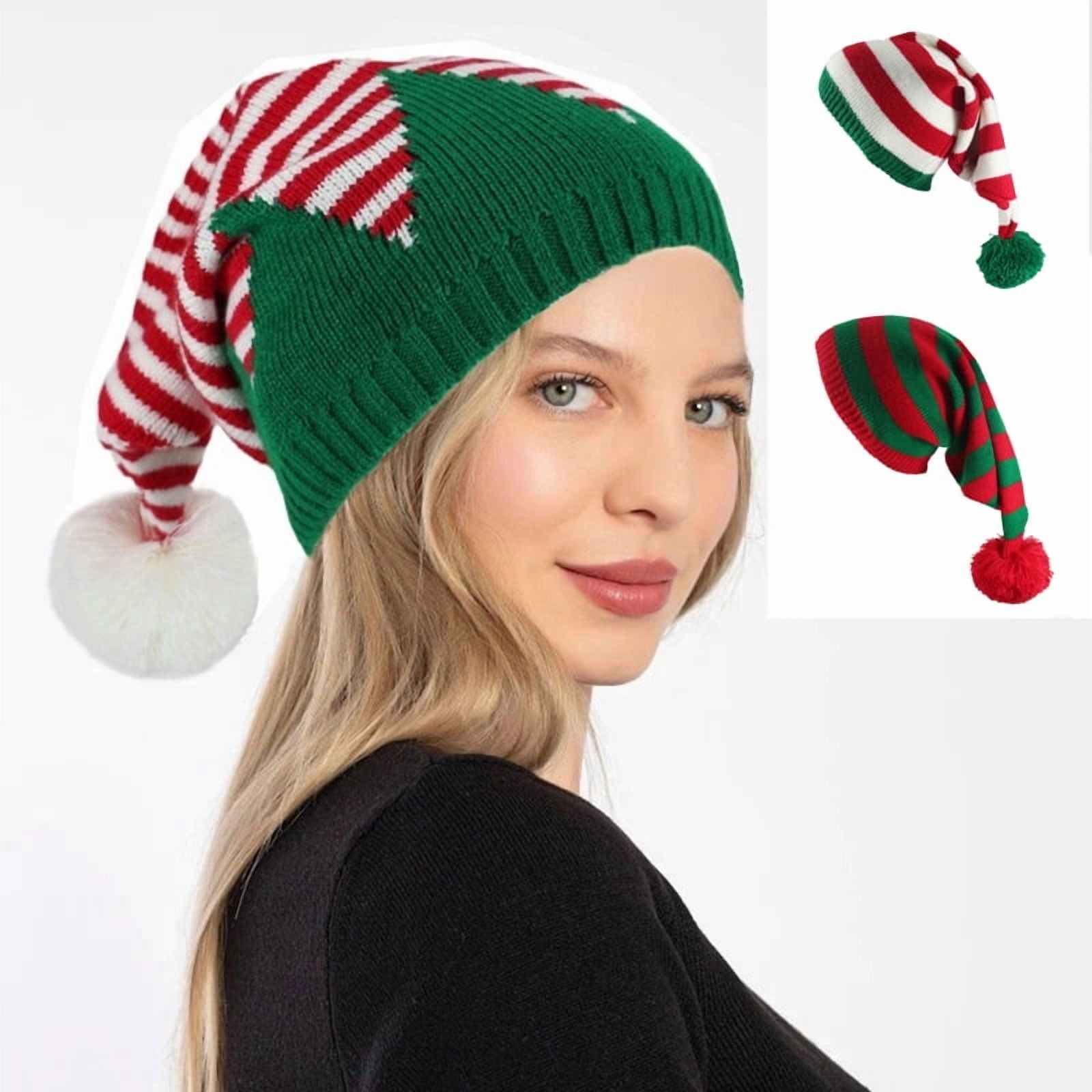 3 Pcs Christmas Knitted Santa Hats Elf Hat Crochet Christmas Beanie ...