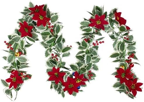 3 Pcs Christmas Poinsettia Garland 25.5 Feet Artificial Poinsettia ...
