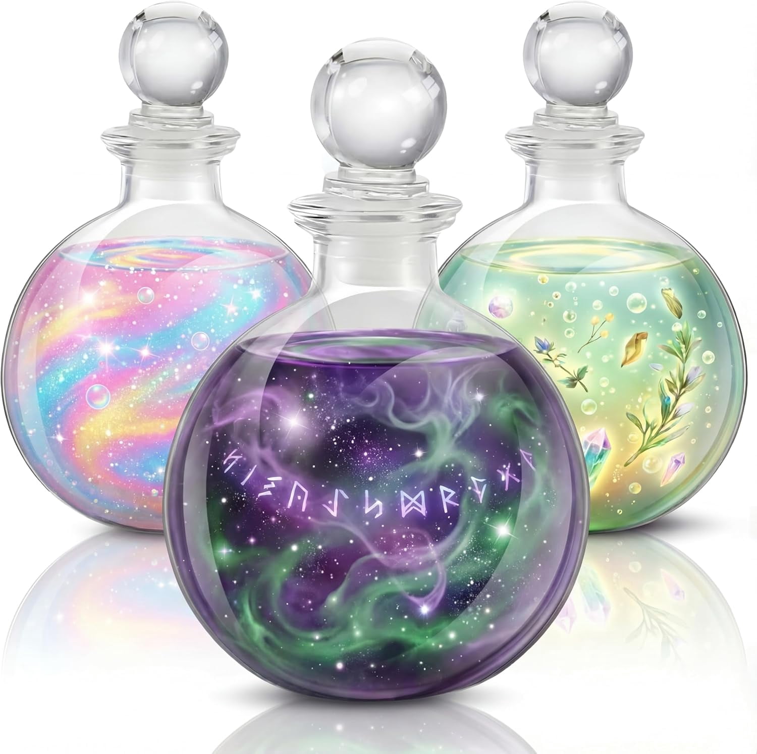 3 Pcs Christmas Potion Bottles Glass Round Clear Potion Jars 8.5 oz ...