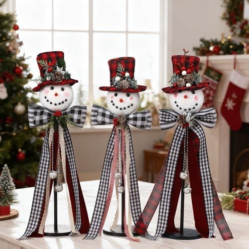 3 Pcs Christmas Snowman Table Decorations Black and White Red Plaid ...