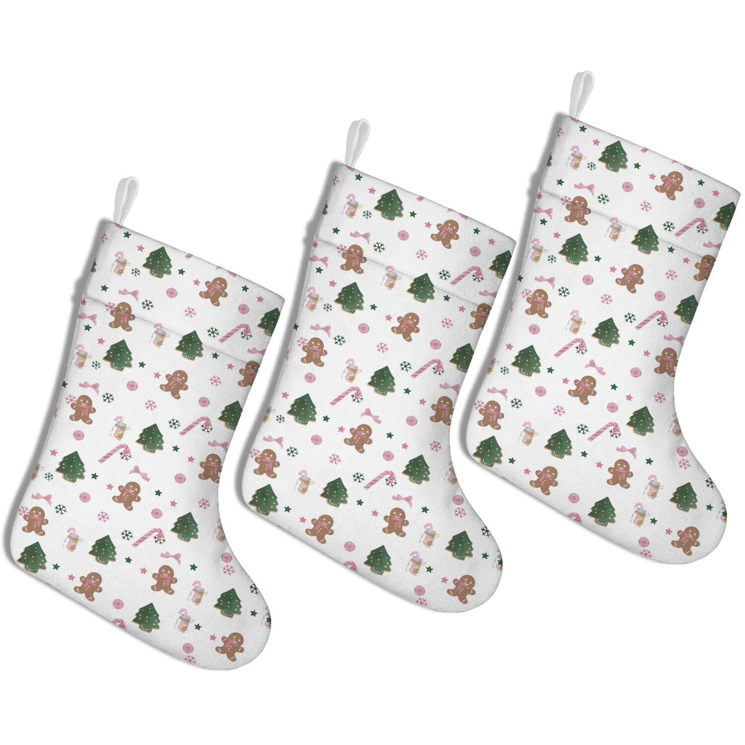 Christmas Stockings White Gingerbread Man Pattern Personalized 3 Pack ...