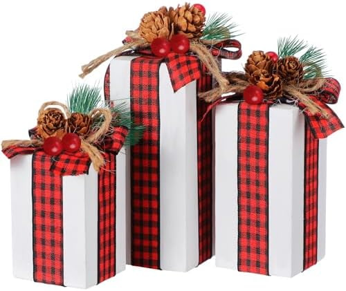 3 Pcs Christmas Table Centerpieces Xmas Wood Gift Boxes Decor Rustic ...
