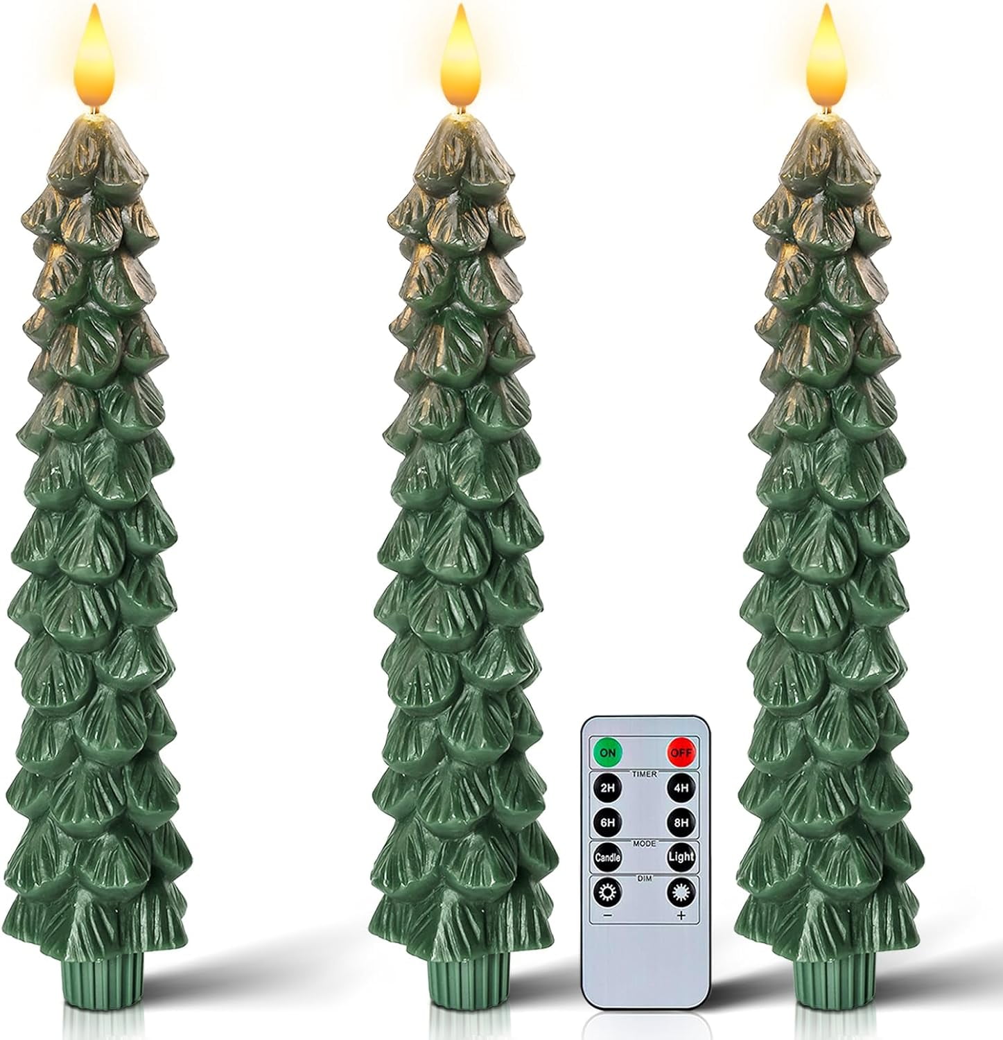 3 Pcs Christmas Tree Candles with Remote, Waxy Flameless Taper Candles ...