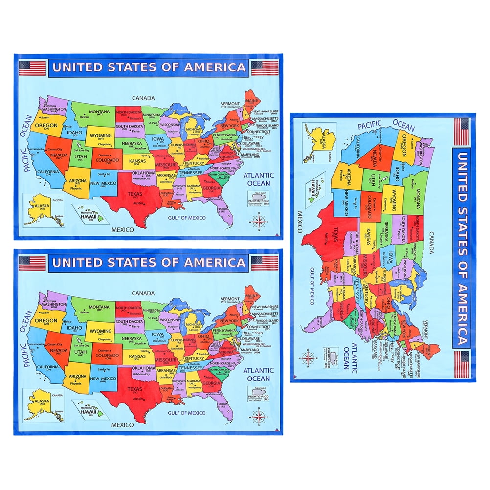 USA Map Poster for Kids Laminated United States Wall Chart for Home Use ...