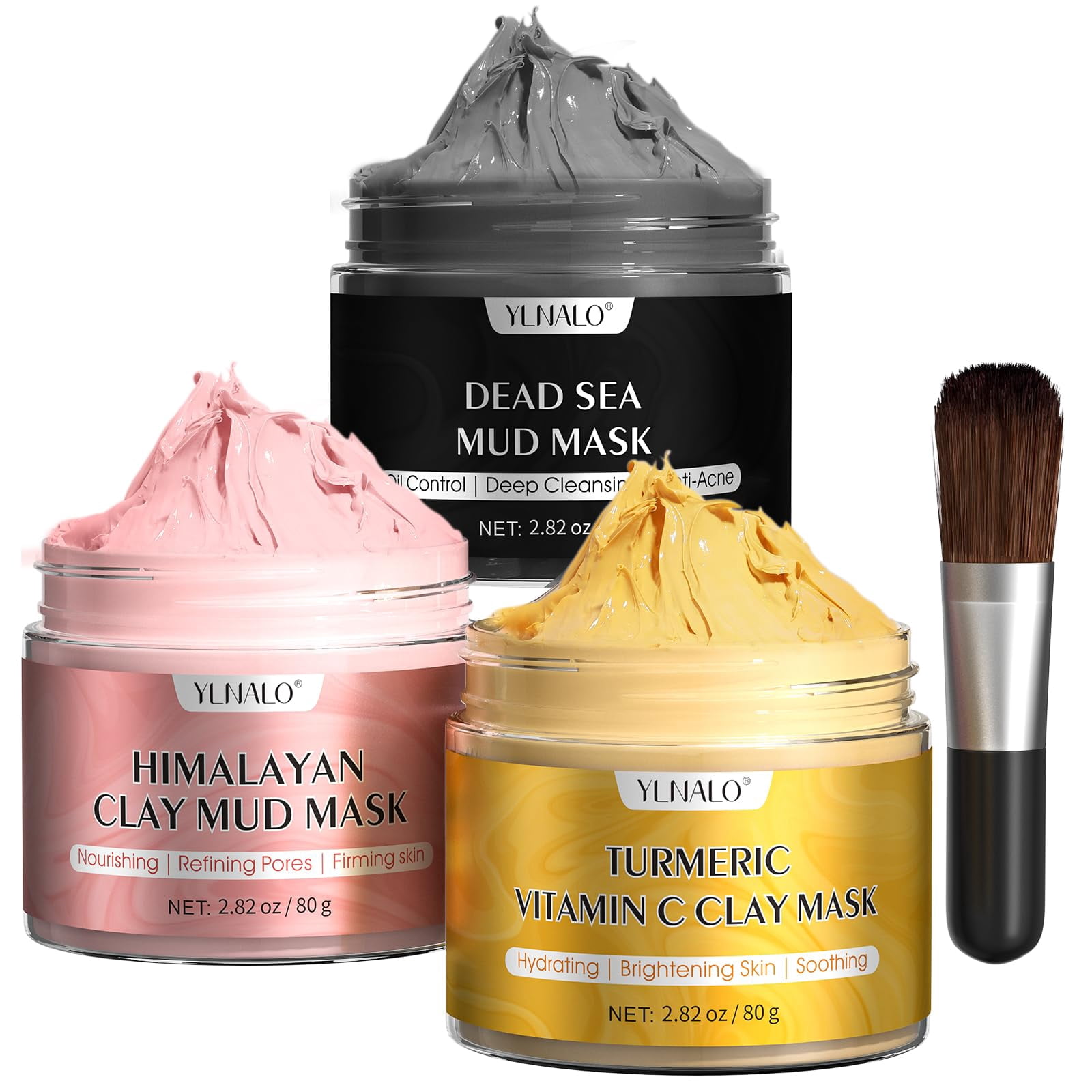 3 Pcs Clay Facial Mask Set - Turmeric Vitamin C, Dead Sea and Himalayan ...