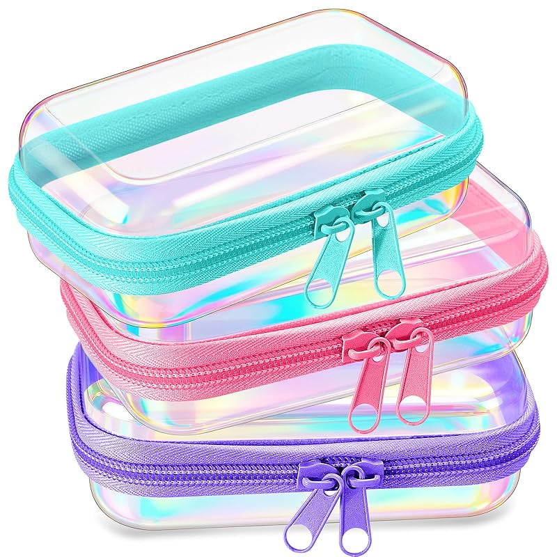 3 Pcs Clear Hard Zipper Case Plastic Pouch Transparent Hard Case Clear ...
