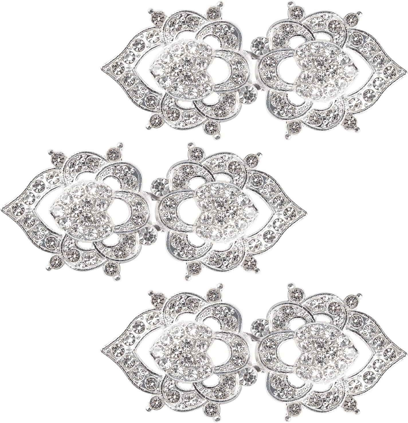 3 Pcs Cloak Clasp Fasteners, 6.4CM Silver Cape Clips with Rhinestone ...