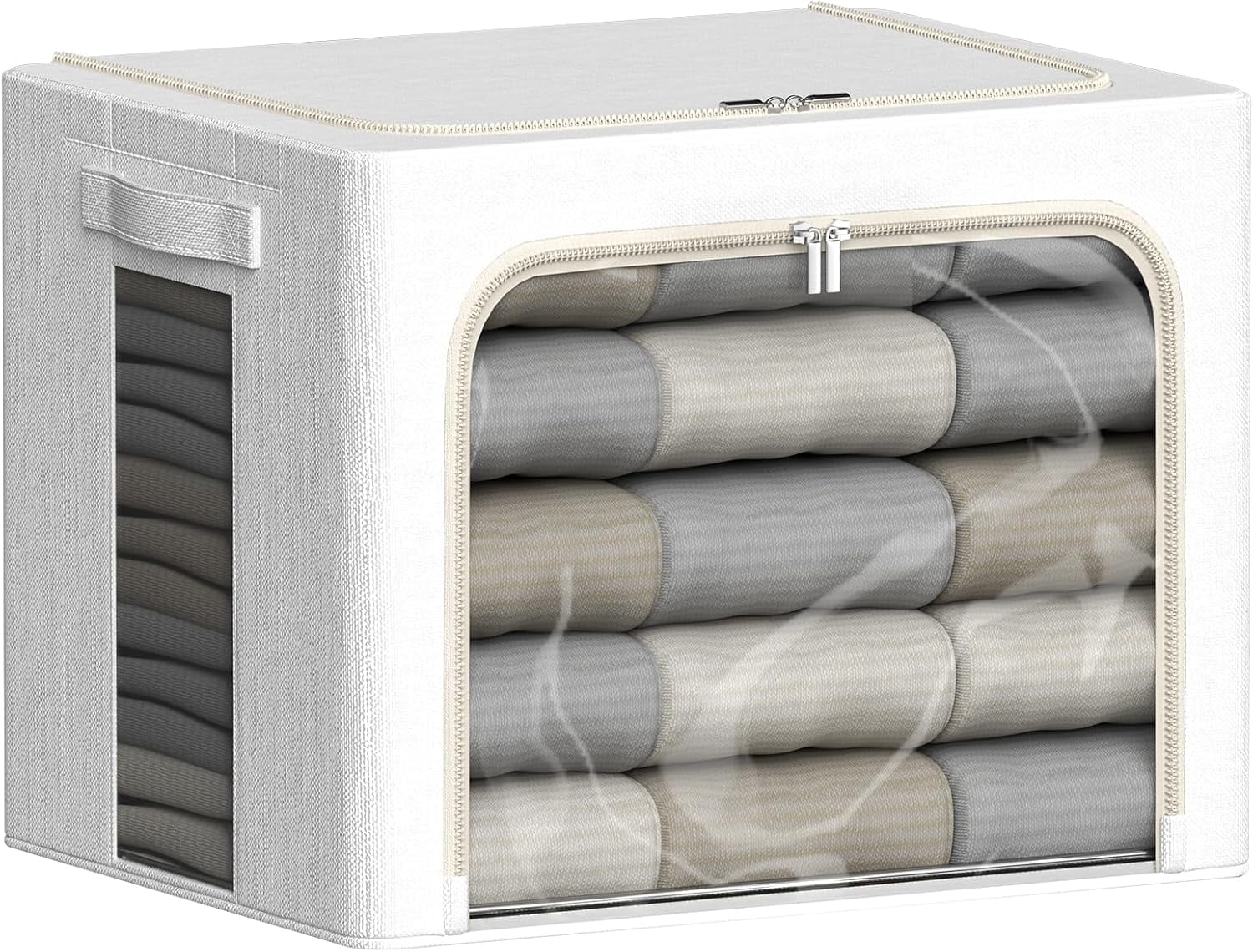 3 Pcs Clothes Storage Bins with Metal Frame 30L Foldable Linen Fabric ...