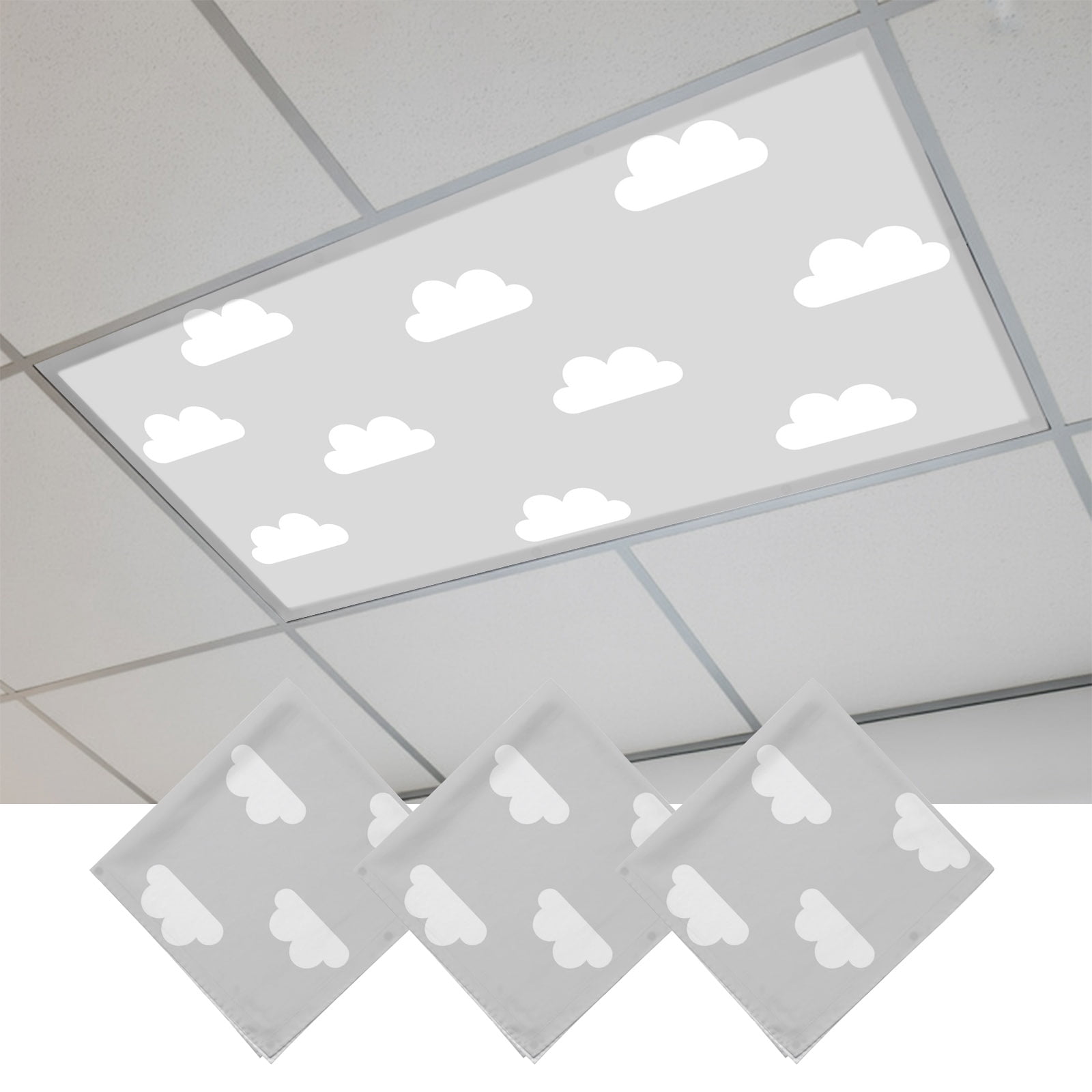 3 Pcs Clouds Fluorescent Light Covers Sky Cartoon Cool Gray Magnetic ...