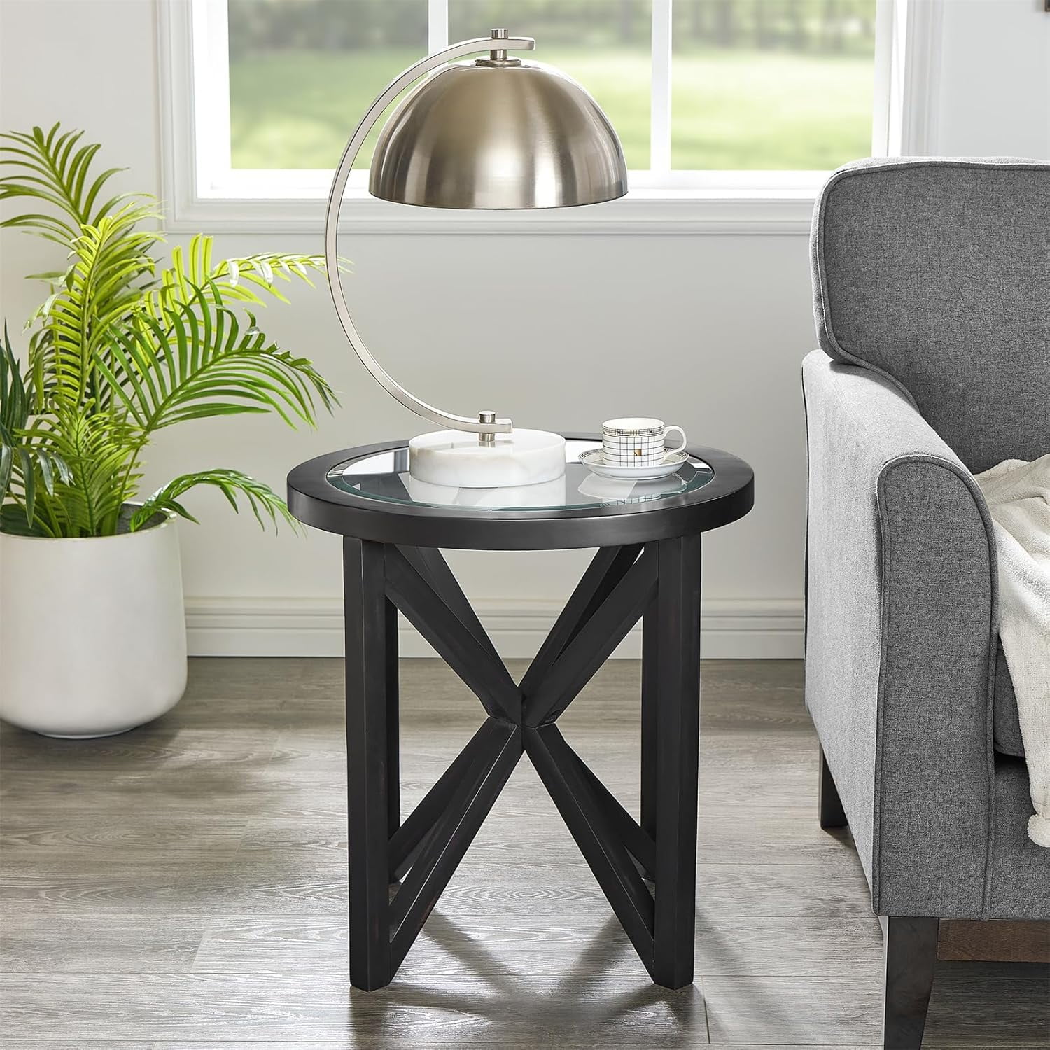 3 Pcs Coffee Set Oval 46'' Tempered Glass Top Solid Wood Legs Coffee Round 2 End for Living Room ...