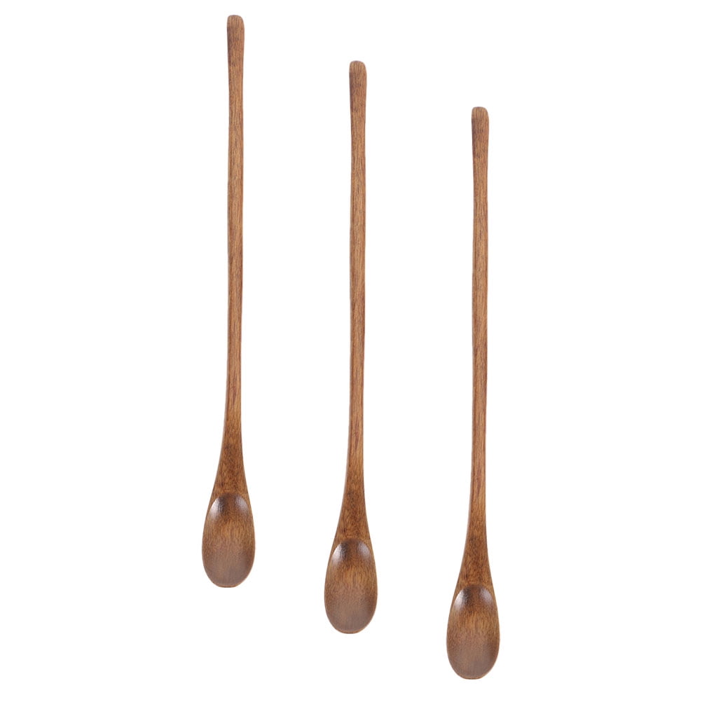 3 Pcs Coffee Spoons Teaspoons Wood Tasting Wooden Salad Long Handle ...