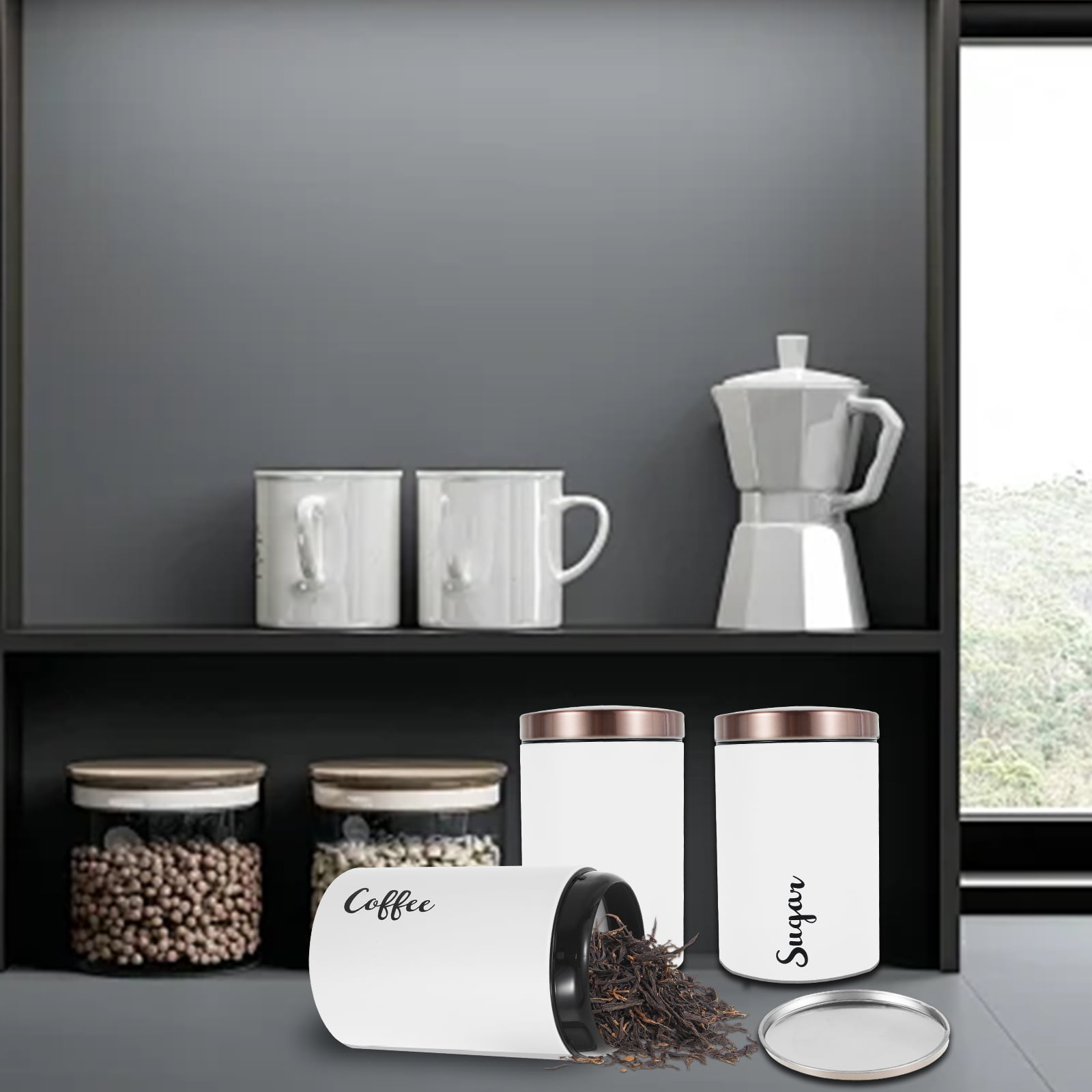 3 Pcs Coffee Tea Sugar Container Set Sturdy Metal Kitchen Canisters ...