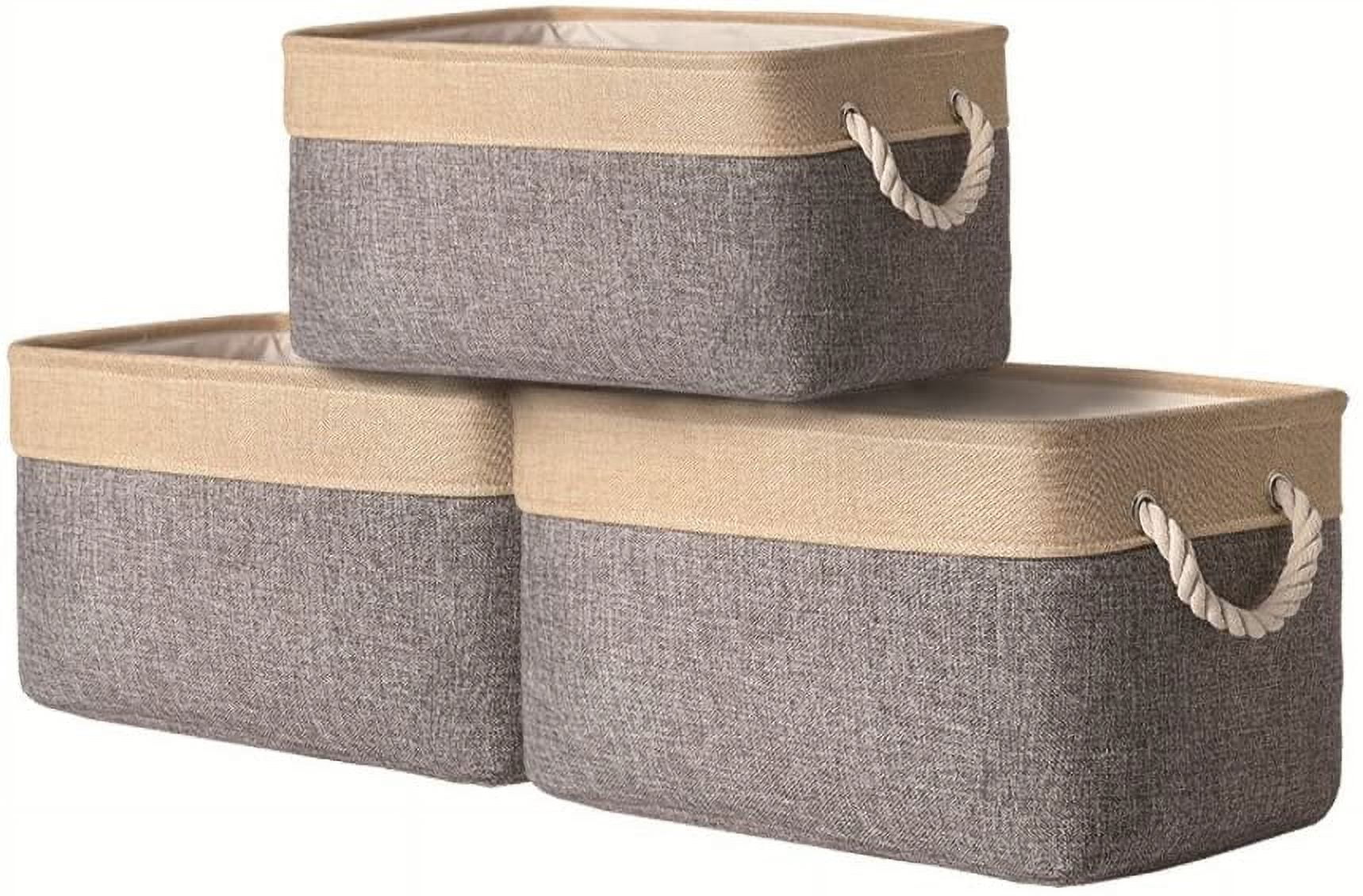 ViveComb 3 Pcs Linen Household Collapsible Storage Baskets with Handles ...