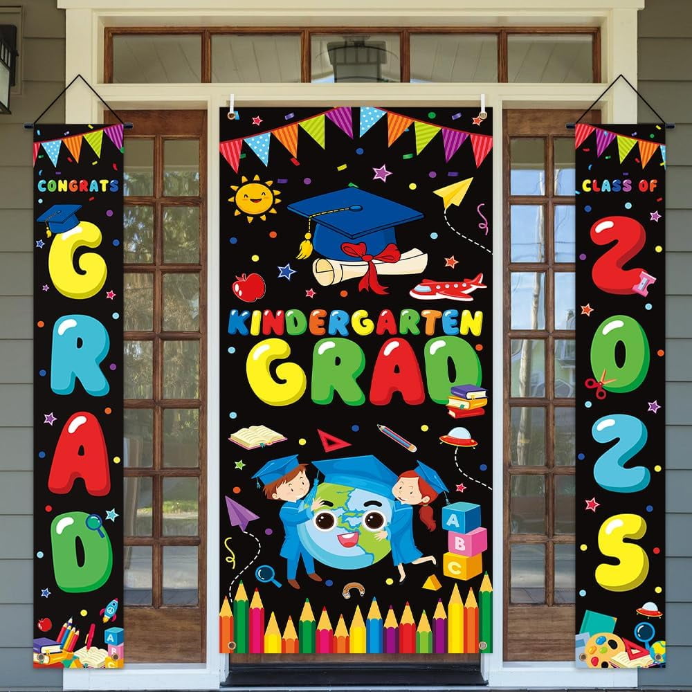 3 Pcs Colorful Kindergrate Grad Door Banner Porch Sign Class of 2025 ...