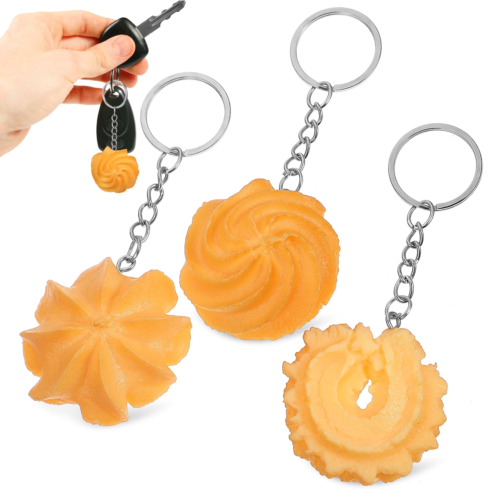 3 Pcs Cute Cookie Keychain Set with Mini Biscuit Pendant, Portable Fob ...