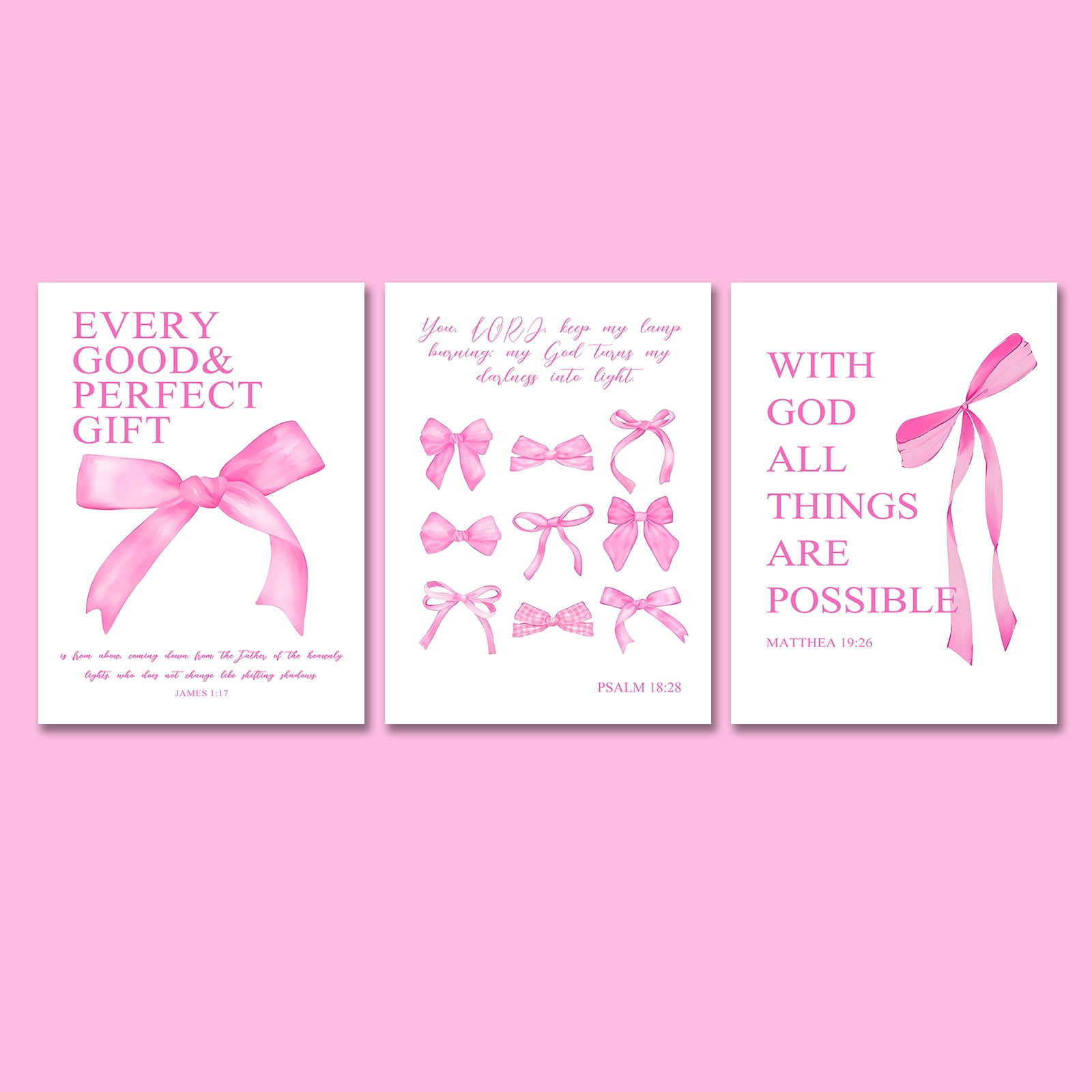 3 Pcs Coquette Pink Bow Poster Bible Wall Art Decor Blue Bow Bathroom ...