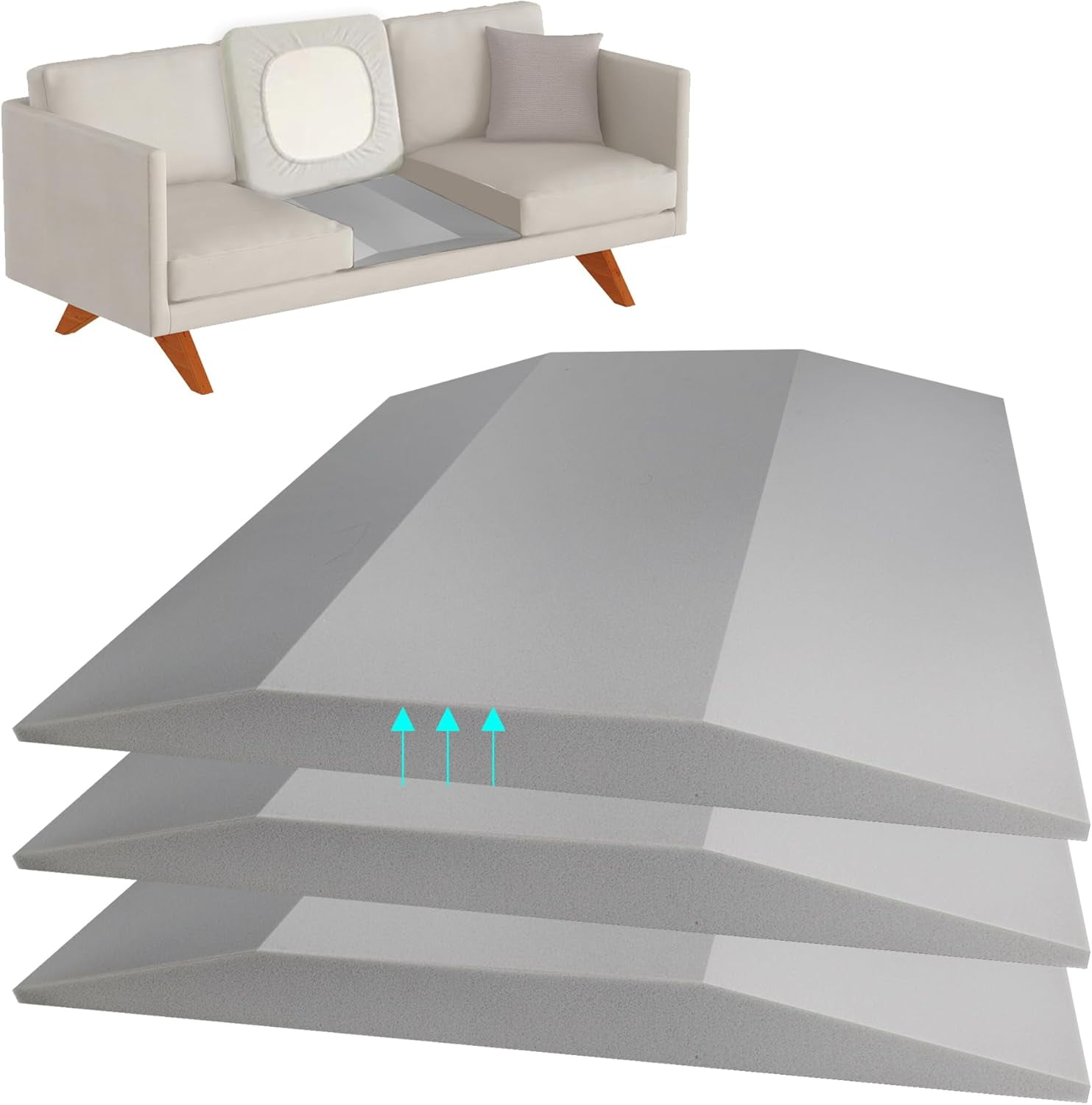 3 Pcs Couch Cushion Support for Sagging Seat High Density Trapezoidal ...