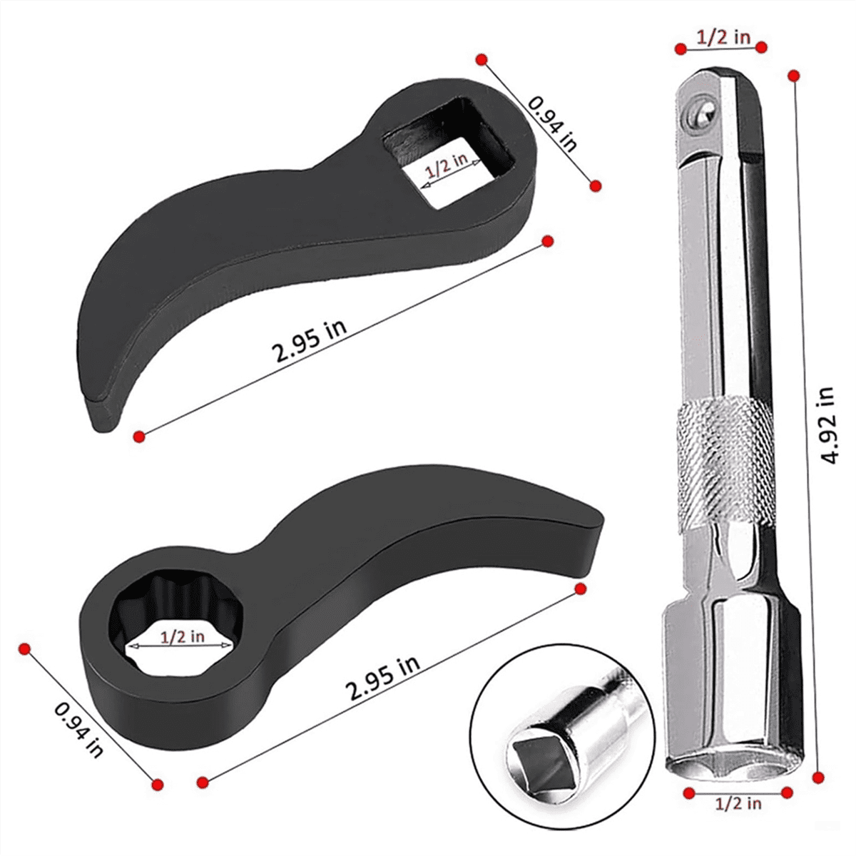 3 Pcs Crowbar Adapter- Tool,Pry Bar Wrench Adaptor- Fits 1/2Inch Drive ...