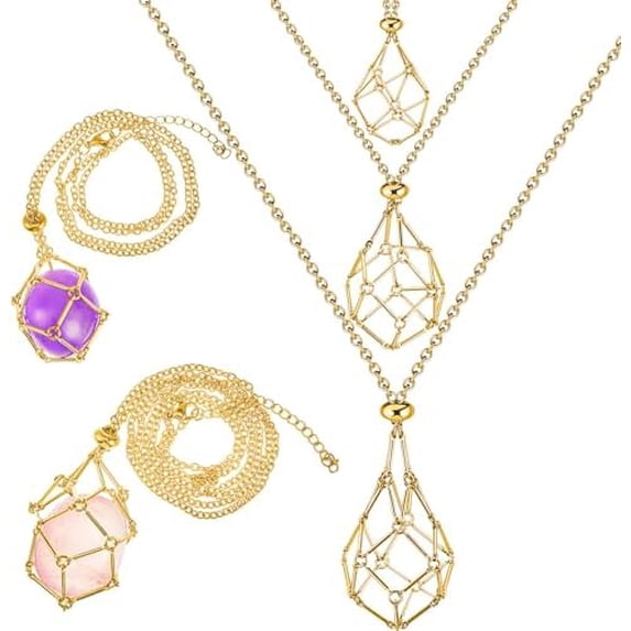 3 Pcs Crystal Necklace Holder Cage Pendant Adjustable Empty Stone ...