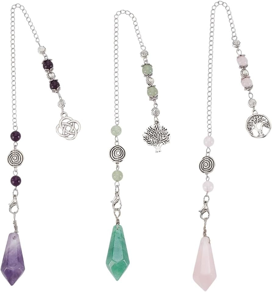 3 Pcs Crystal Pendulum for Divination 3 Styles Natural Gemstone Dowsing ...