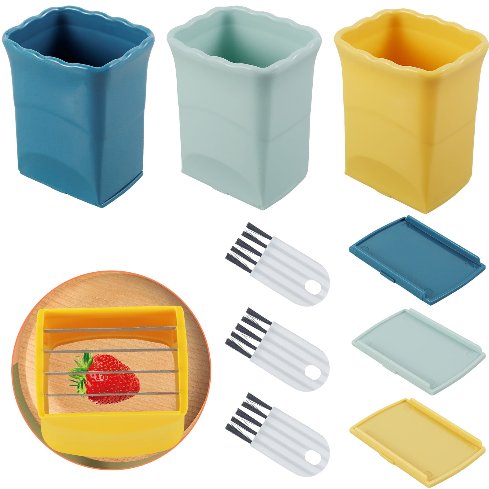 3 Pcs Cup Slicer with 3 Gap Cleaning Brushes Stainless Steel Fruit ...