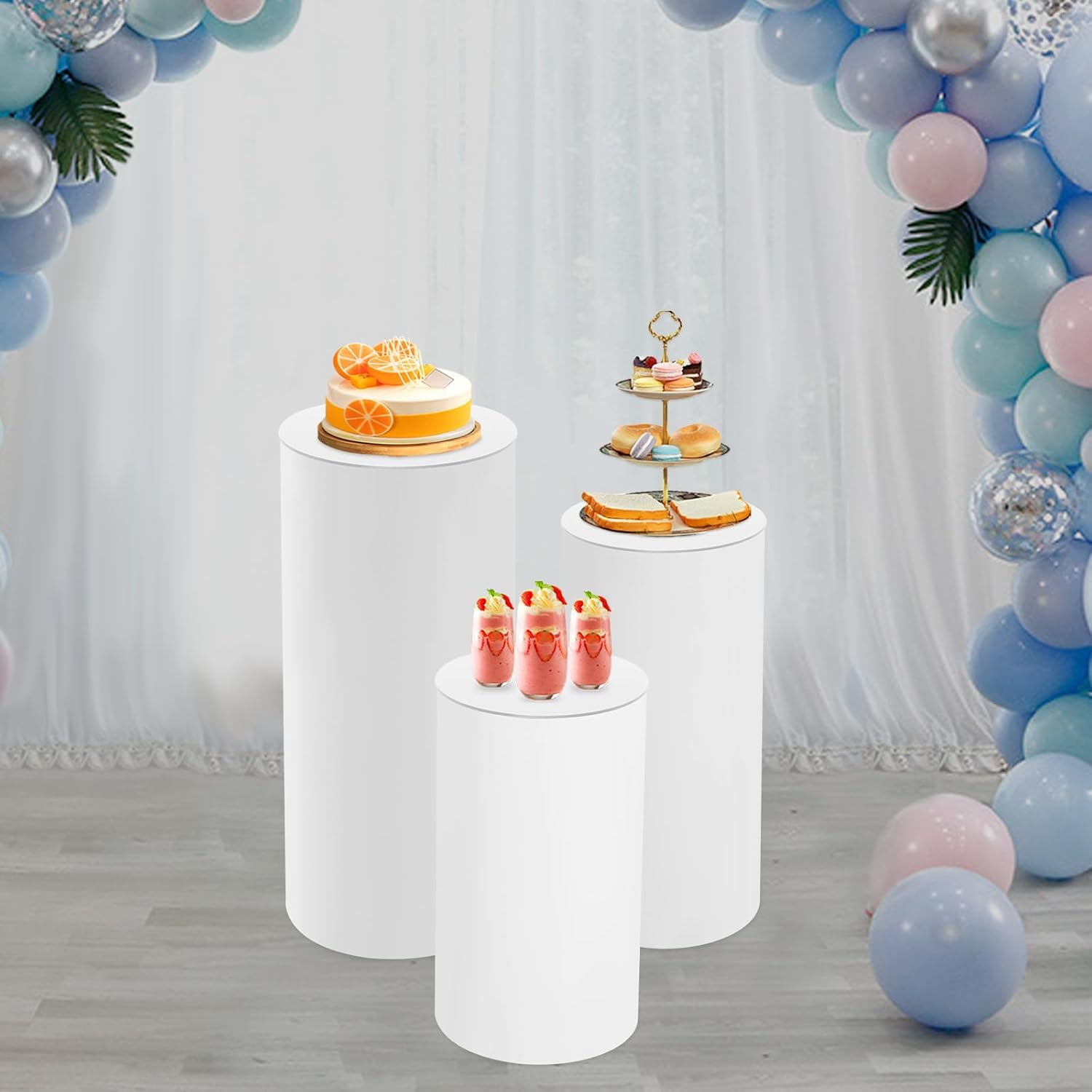 3 Pcs Cylinder Pedestal Stands,Round Pedestal Display Plinth,White ...