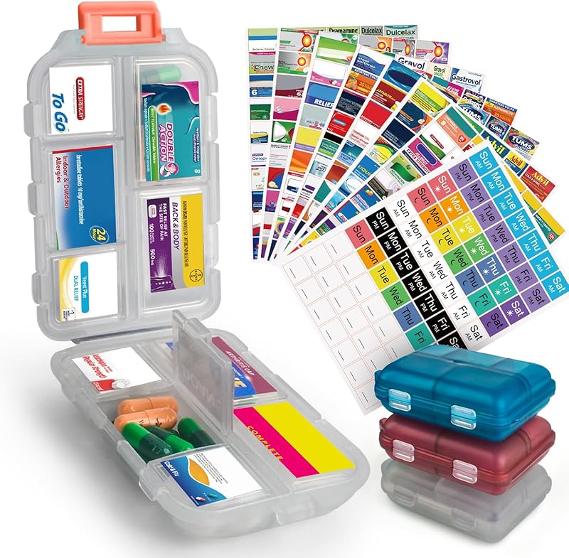 3 Pcs DIY Travel Pill Organizer with Labels Pocket Pharmacy, 3 Pill Box ...