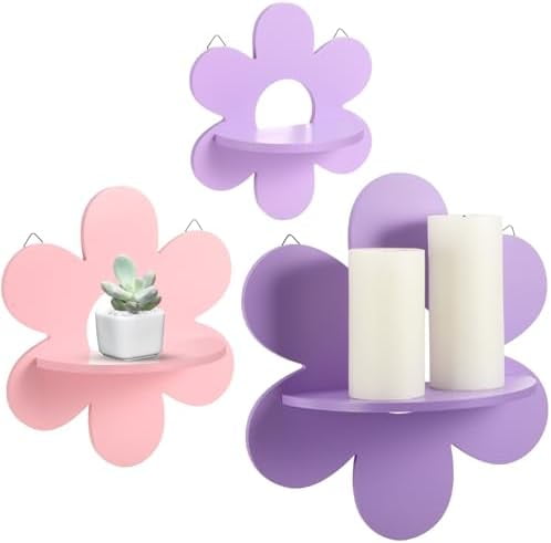 3 Pcs Daisy Flower Floating Shelves, Wooden Boho Daisy Plant Shelf ...