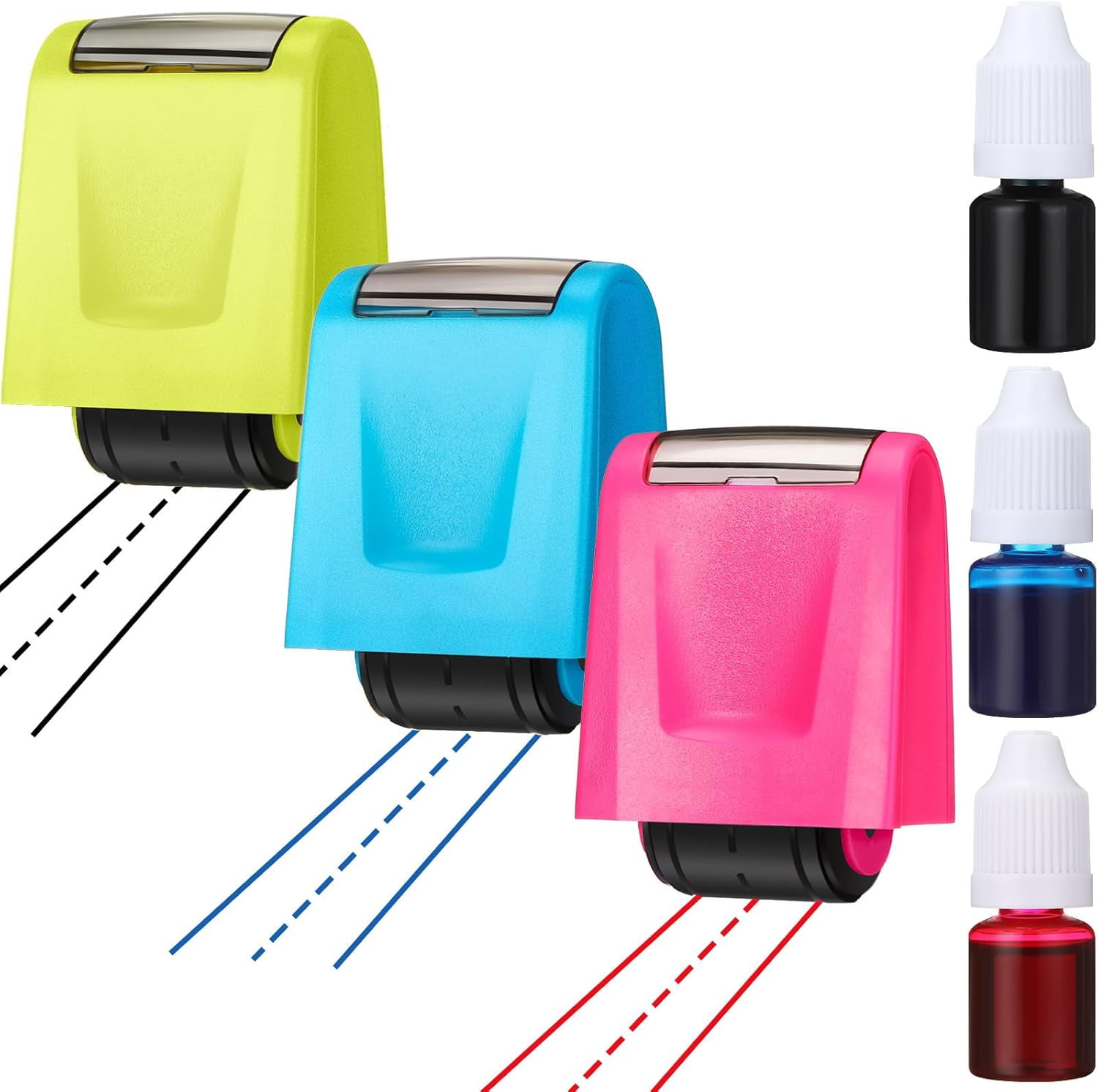 3 Pcs Dashed Handwriting Lines Stamps with Pink Blue Green Inks Refill ...