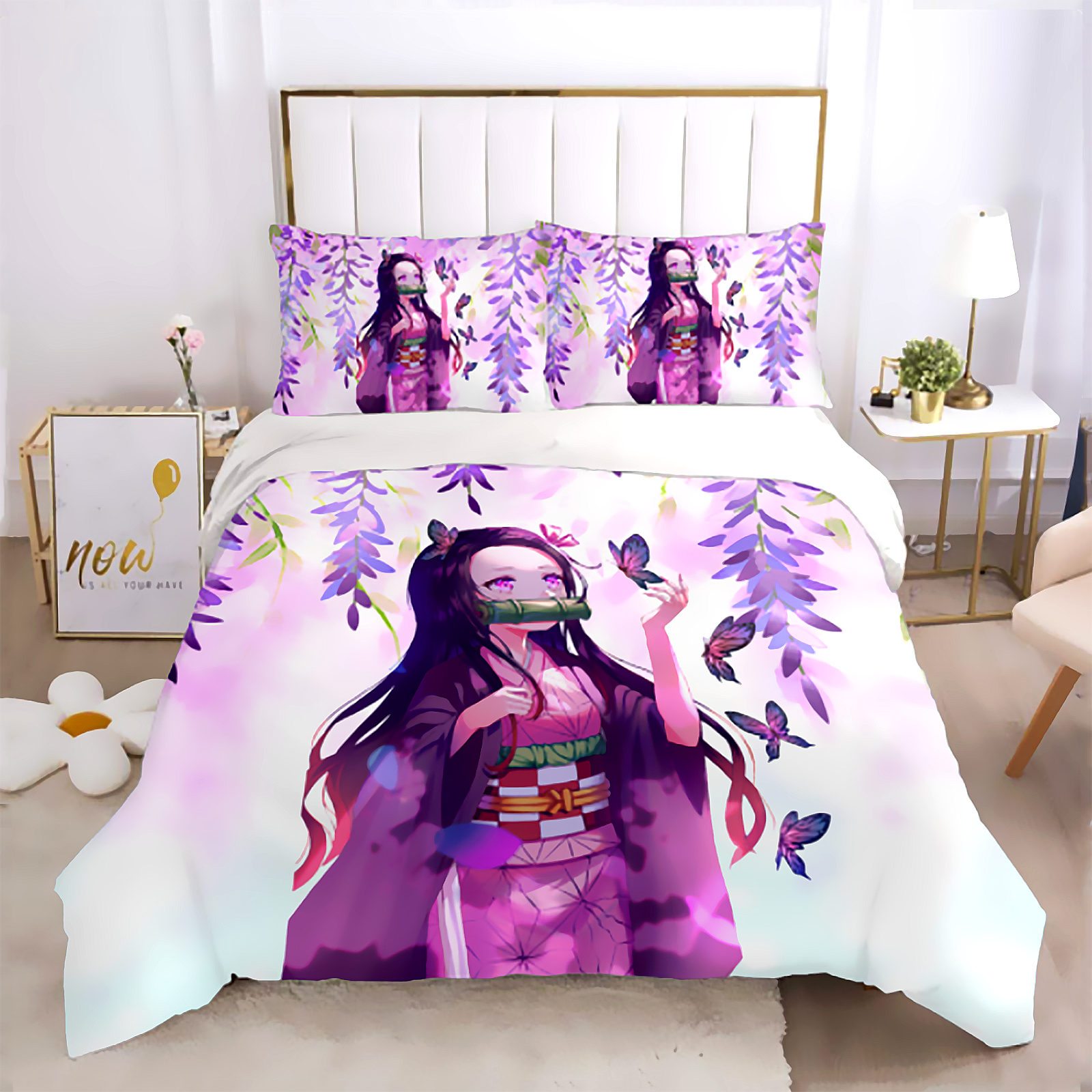 3 Pcs De-mon Sla-yer Bedding Set 1 Quilt Cover 2 Pillowcases Nez-uko ...