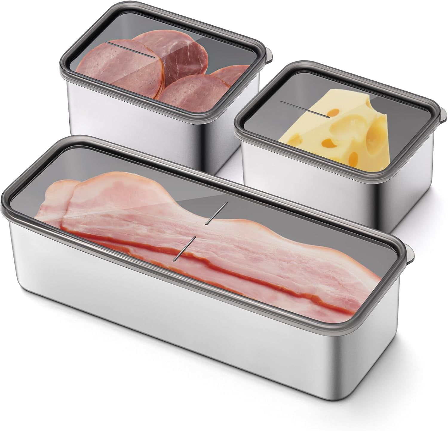 3 Pcs Deepen Bacon Cheese Container Large Capacity 304 Stainless Steel ...