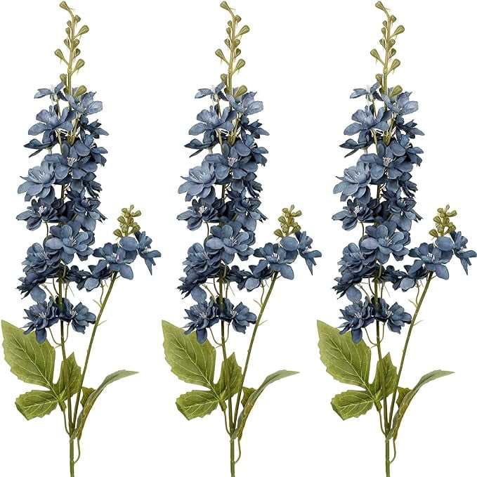 3 Pcs Delphinium Blue Artificial Flowers Bouquet Garden Larkspur Plant ...