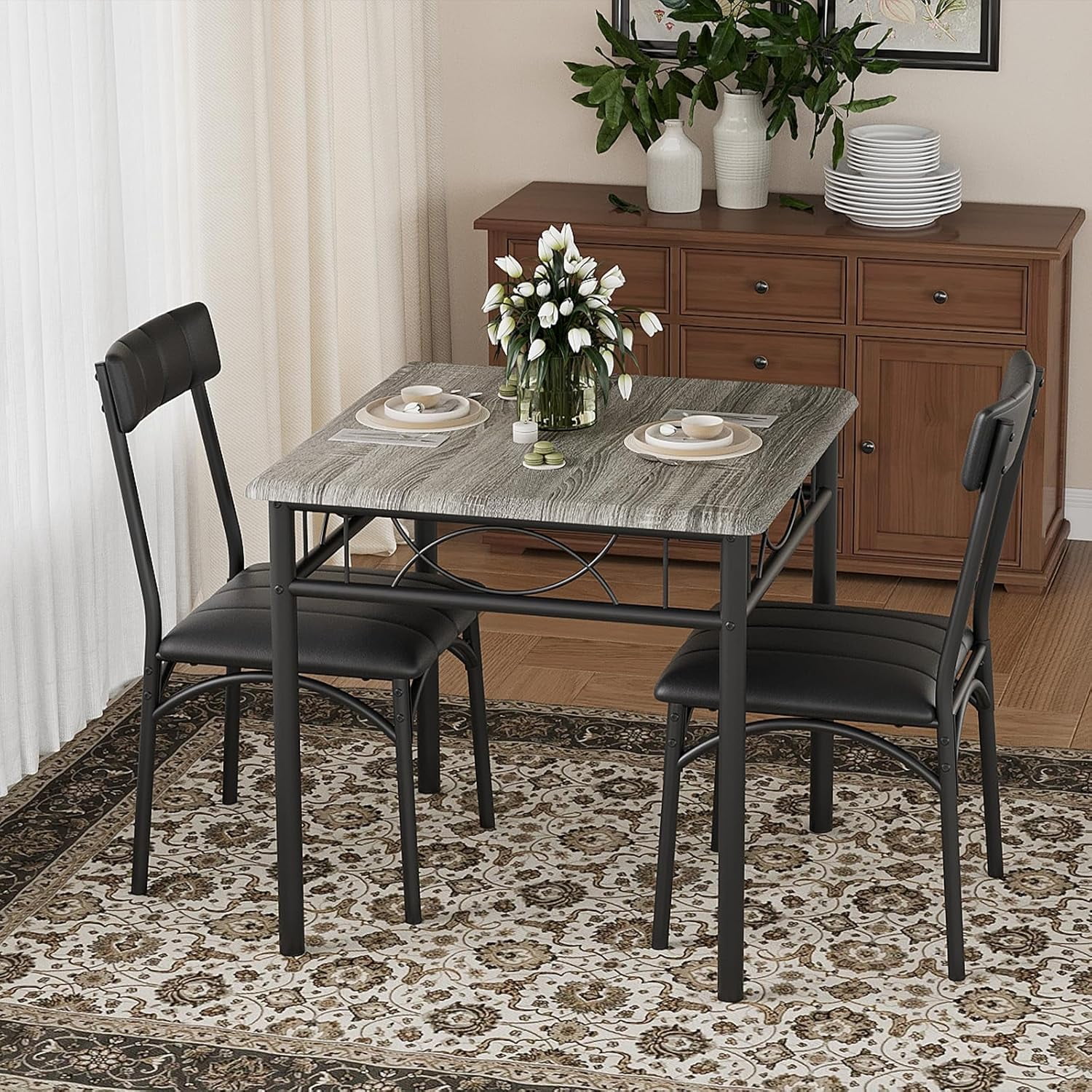 3 Pcs Dining Table Set for 2 for Apartment, Compact Kitchen Table Set ...