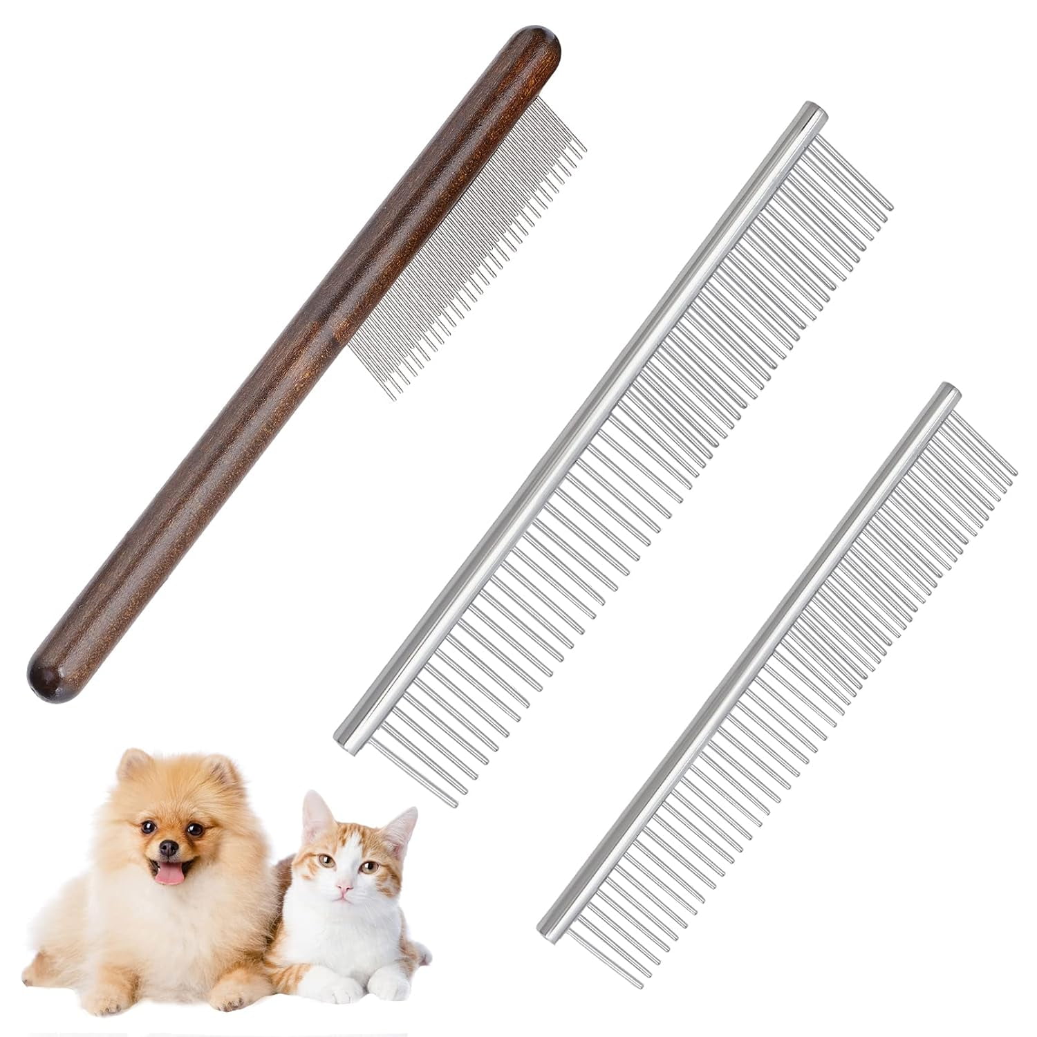 3 Pcs Dog Combs Pet Comb with Rounded Ends Stainless Steel Teeth Dog ...