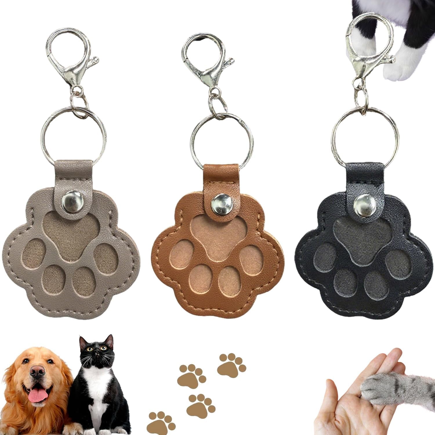 3 Pcs Dog Fur Storage Keychain, Cute Leather Paw Keychain Pet Hair ...
