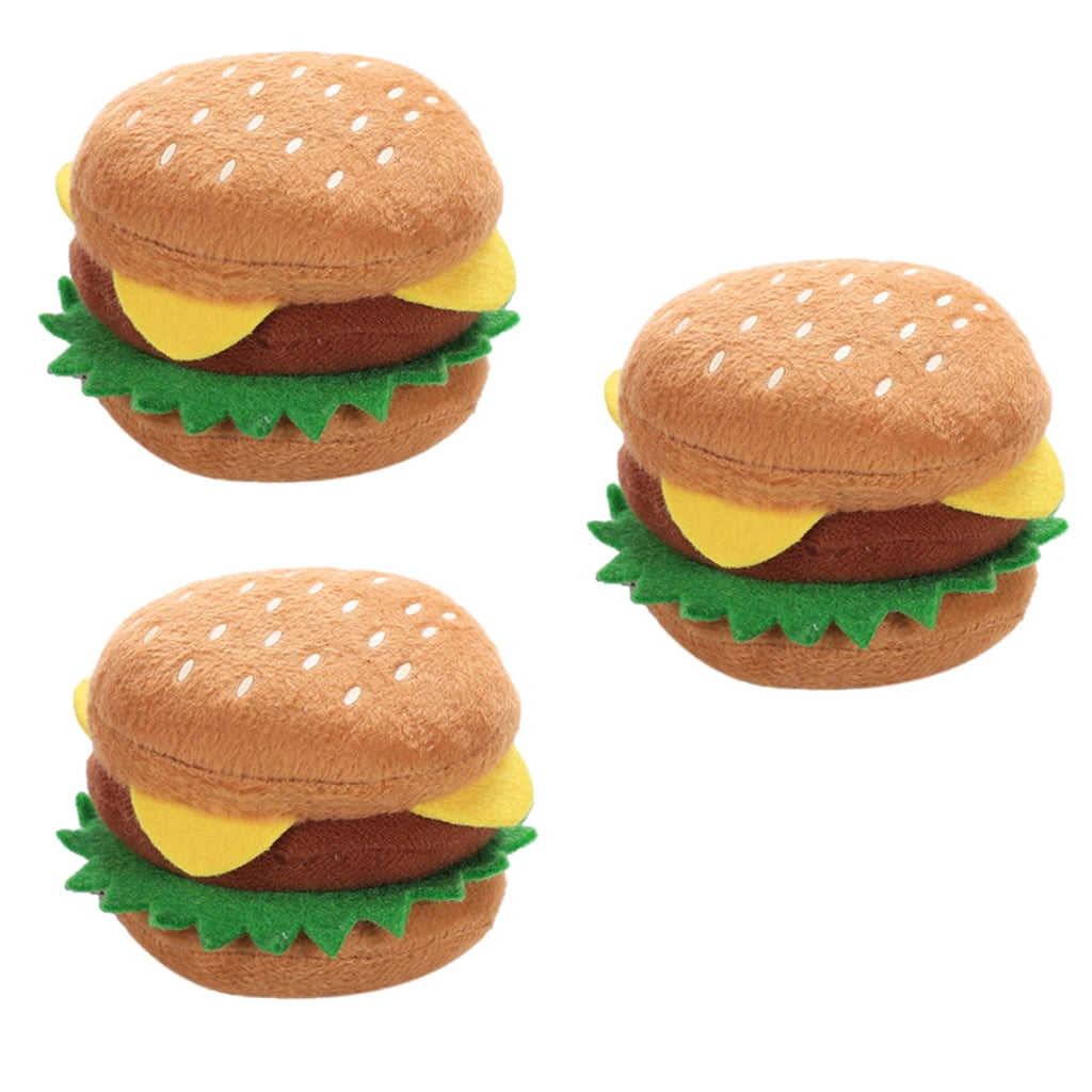 3 Pcs Dog Hamburger Shape Chew Toys, Cute Plush Squeaky Sounds for ...