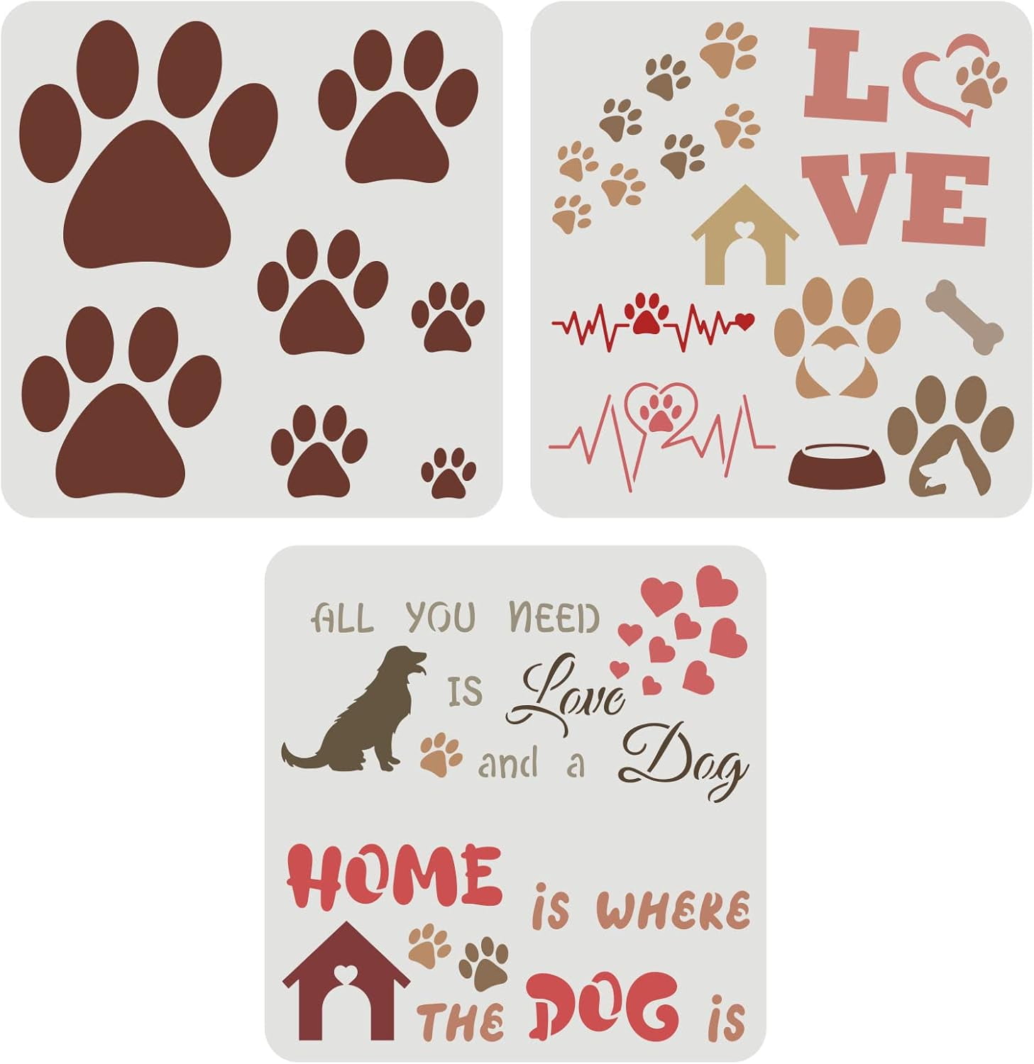 3 Pcs Dog Paw Print Stencils 11.8x11.8inch Trail of Paw Prints Stencil ...
