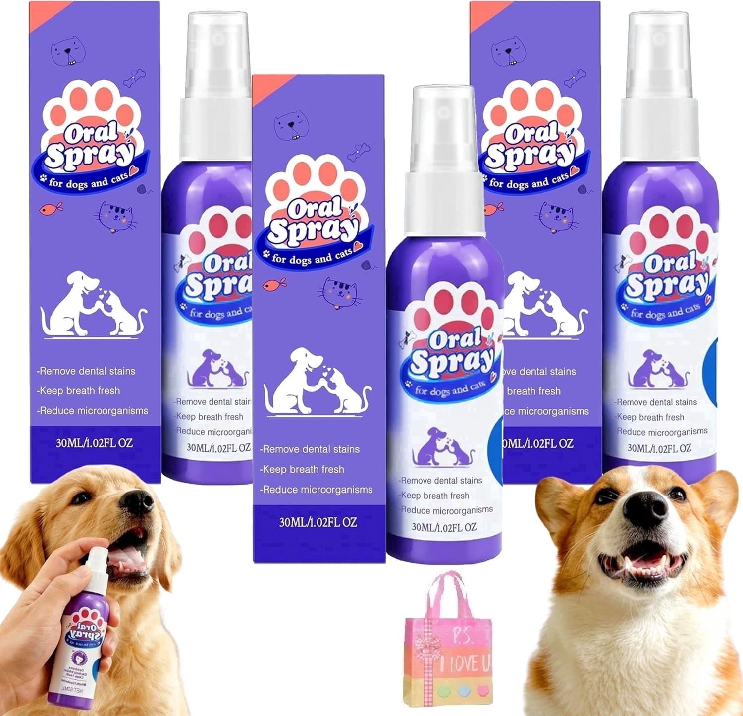 3 Pcs Dog Teeth Cleaning Spray, 30ml Natural Oral Care Spray - Brush ...