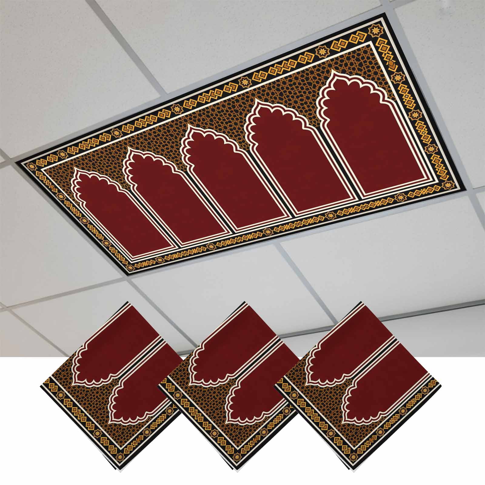 3 Pcs Double Arches Fluorescent Light Covers Ethnic Gold Red Ornate ...