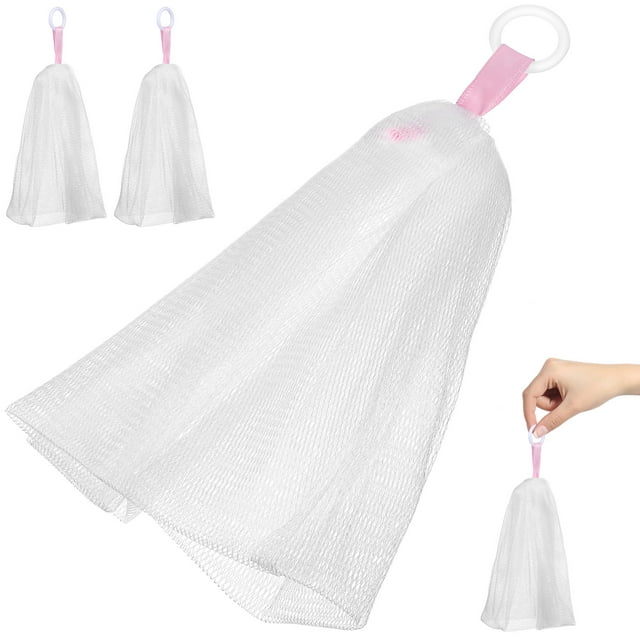 3 Pcs Drawstring Mesh Soap Pouch Facial Cleanser Foaming Net
