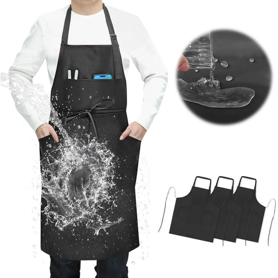 3 Pcs Dual Waterproof Oilproof Kitchen Chef Aprons with 4 Pockets for ...