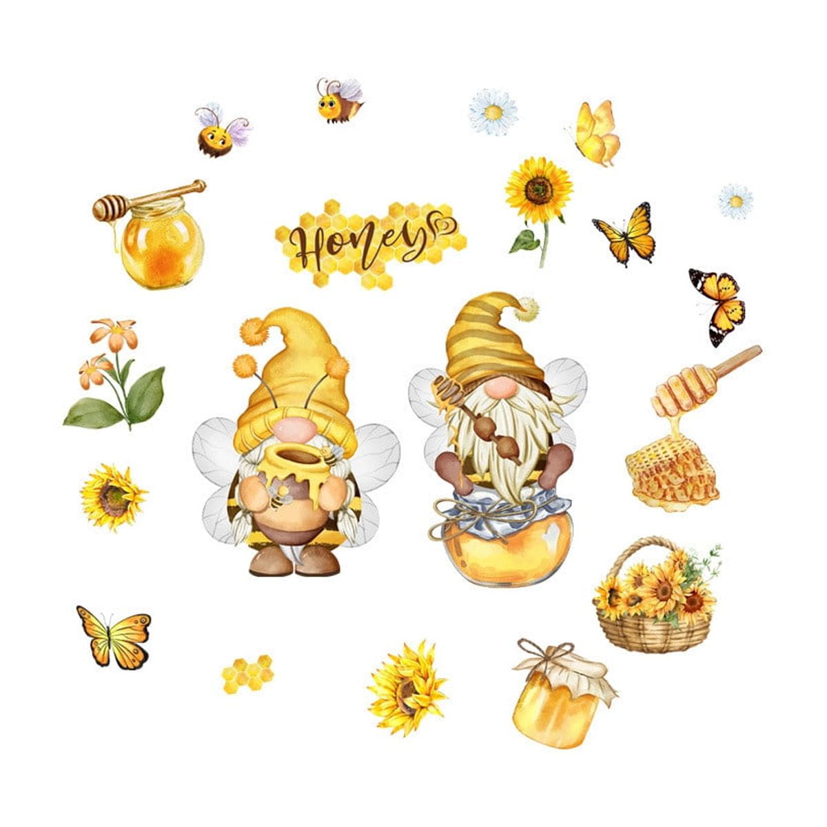 3 Pcs Dwarf Elderly Window Sticker Sunflower Flower Decal Self-Adhesive ...