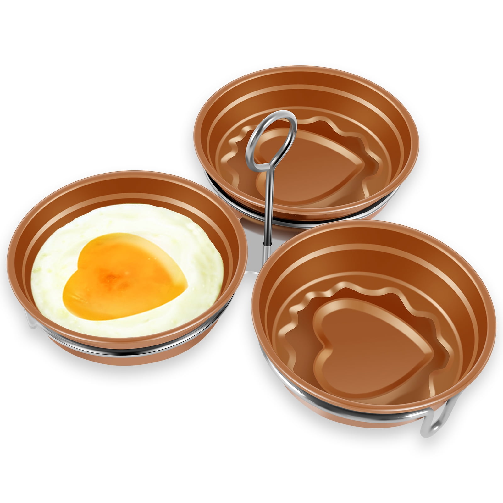 3 Pcs Egg Poacher Cups with Rack Stainless Steel Poached Egg Cooker ...
