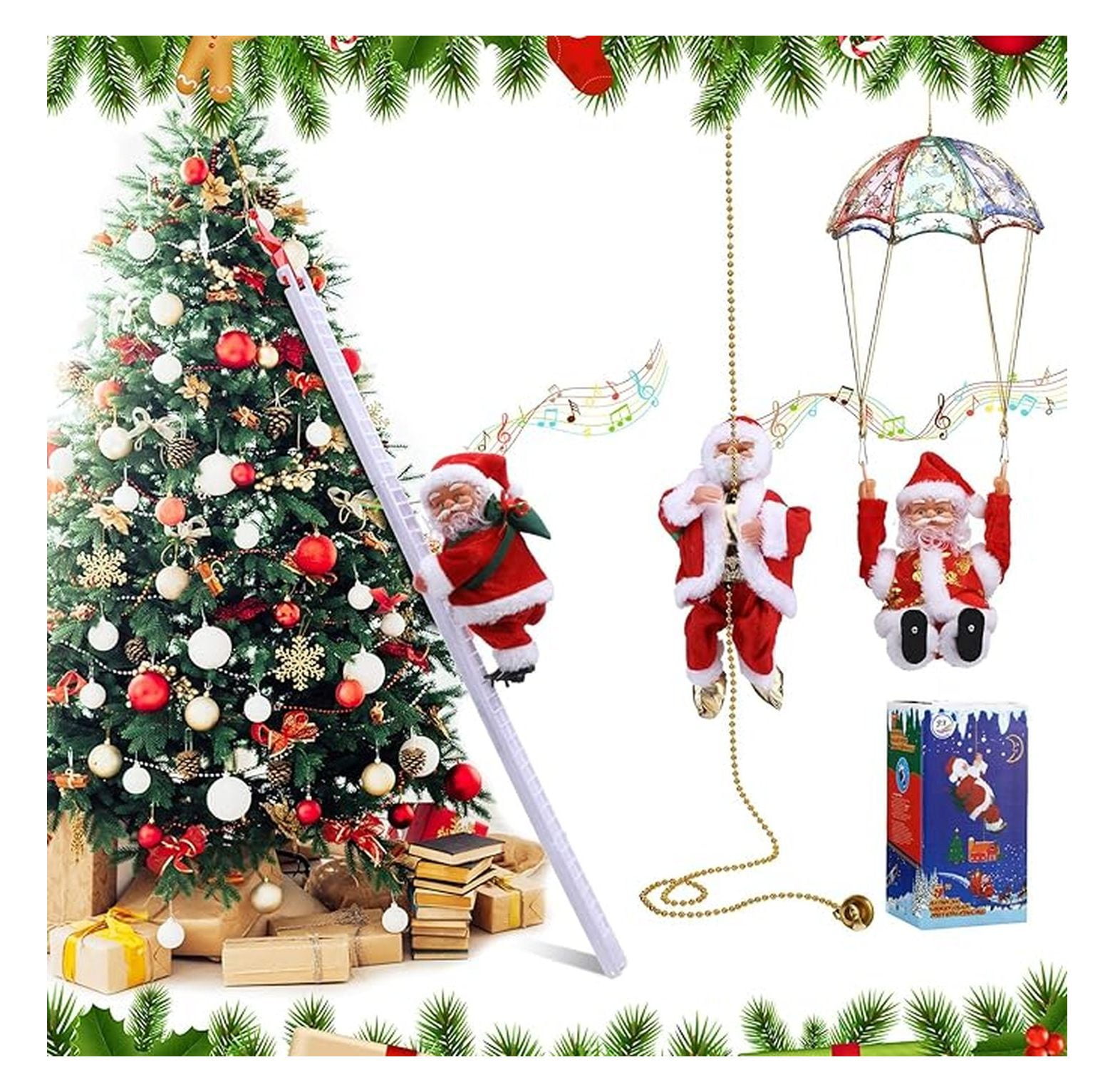 3 Pcs Electric Santa Claus Decoration - Rope Ladder Parachute ...