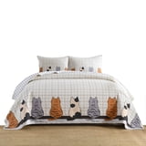 3 Pcs Elegant Cat Silhouette Checkered Quilt Bedspread Set Queen/King ...