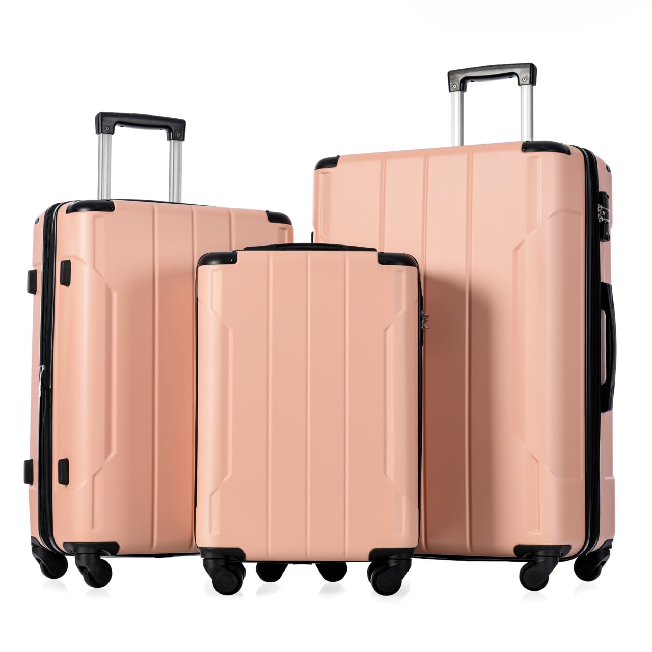 3 Pcs Expandable ABS Hardshell Luggage Sets with Spinner Wheel Suitcase ...